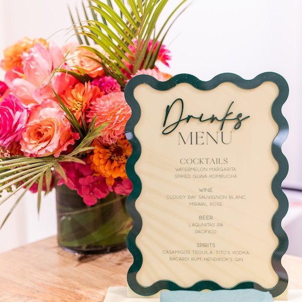 Wavy Border Drinks Menu Signage - Personalized Acrylic Wedding Bar Sign ...