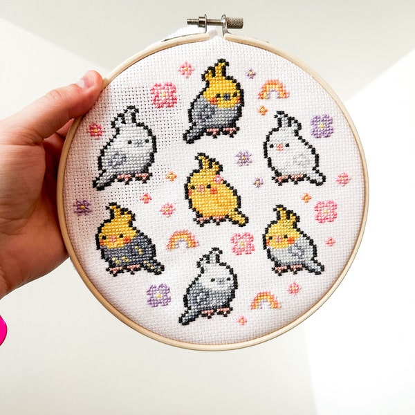 Groovy Spring Cockatiel Cross Stitch Pattern, Pet Birds, Pastel ...