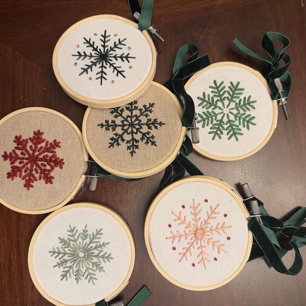Snowflake Hand Embroidery Design, Set of 6 Ornaments, Snowflake Hand ...