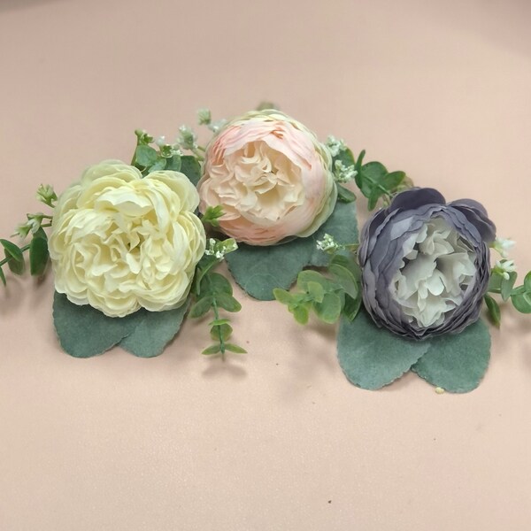 Peony Boutonniere With Eucalyptus, Ivory Cream Wedding Boutonnieres ...