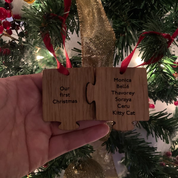 Personalised Two Piece Jigsaw Decoration Set - Puzzle Piece Christmas ...