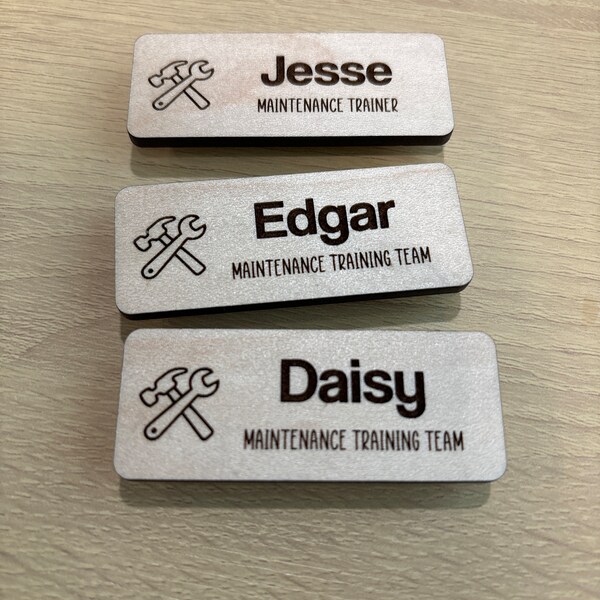 Engraved Wooden Name Tags for Work, Custom Name Tag, Magnetic Name Tags ...