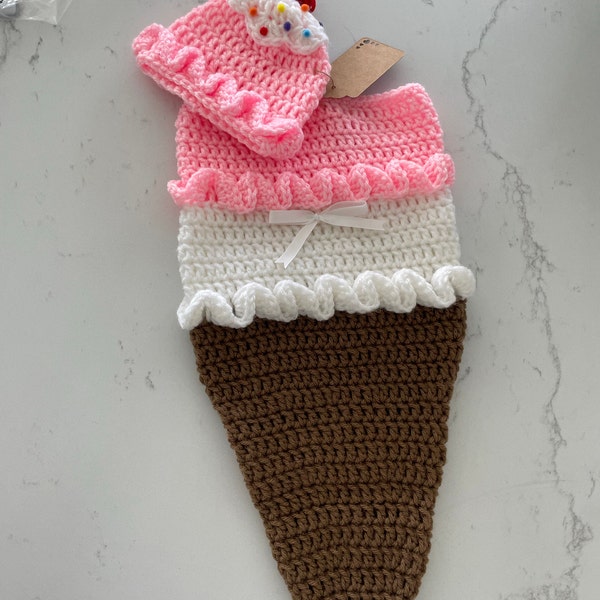 Crochet (0-1M) Baby Ice Cream Cone Cocoon Set, Photo Prop Baby Gift - Etsy