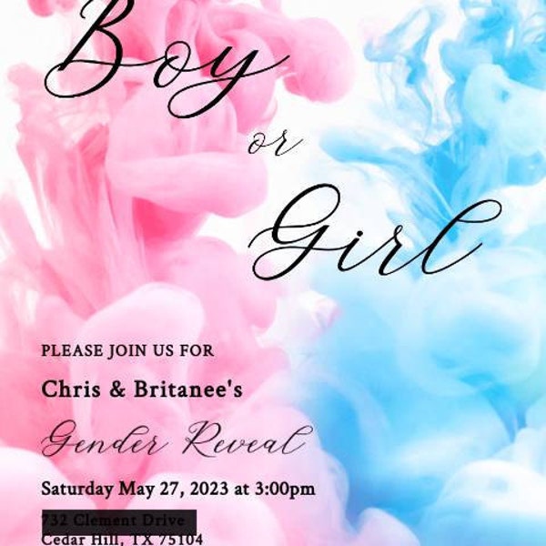 Watercolor Gender Reveal Invitation, Blue and Pink Splash Gender Reveal ...