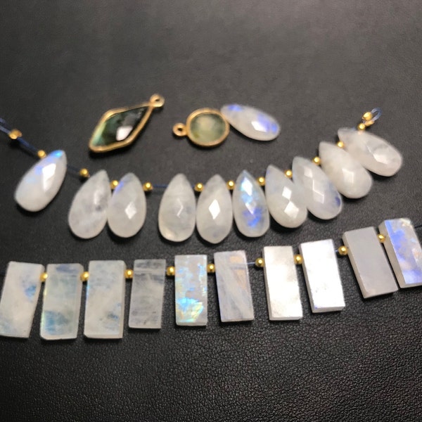 Natural Rainbow Moon Stone, 10 Pieces, Both Side Flat Gemstone, Natural ...