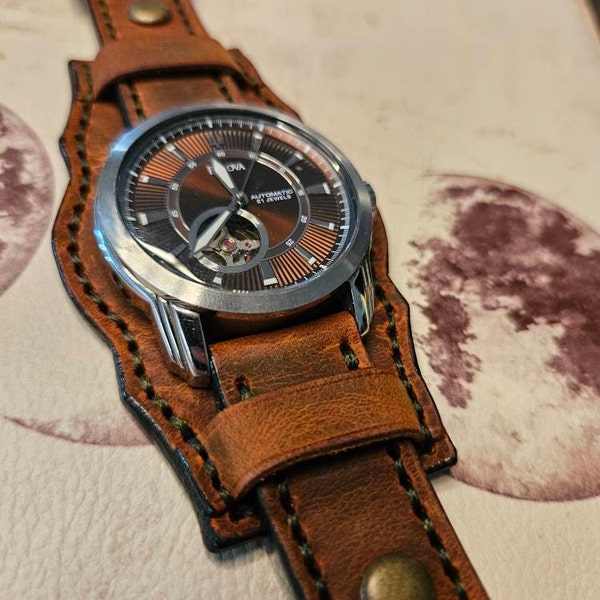 Leather Cuff Watch Strap, Handmade Watch Cuff Band, Apple Cuff Watch ...