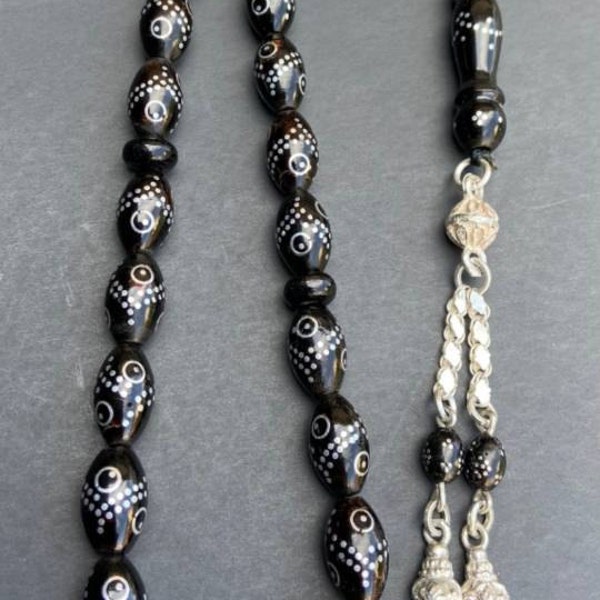 Rare Antique Natural Untreated Saudi Arabia Black Coral Prayer Beads ...