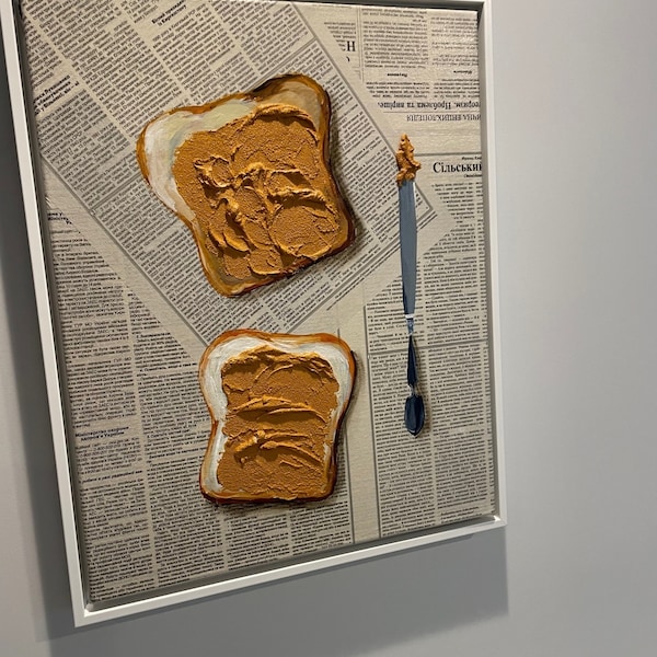 Bagel Painting Impasto Painting Original Acrylic Paining Newspaper Art ...