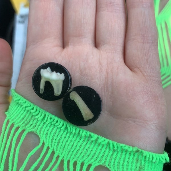 Goth Plugs and Bones, Ear Plugs, Resin Plugs, Bones Earrings, Ear ...
