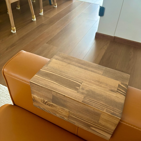 Sofa Arm Rest Table With Magazine Stand, Modern Wood Armrest Table ...