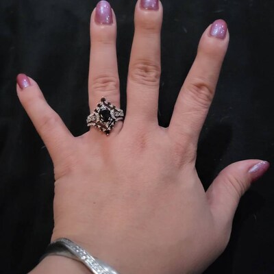 Salt and Pepper Crystal Ring 3pcs White Gold Moon Engagement Ring Black ...