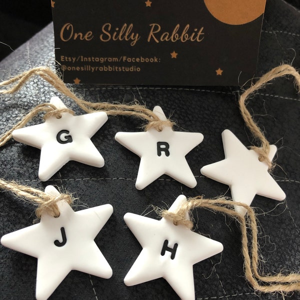 Personalised Stars Letter Christmas Decoration Gift Tag Monogrammed ...