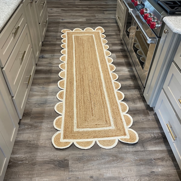 Scalloped Runner Rug, Jute Scallop Rug, off White Jute Runner Rug ...