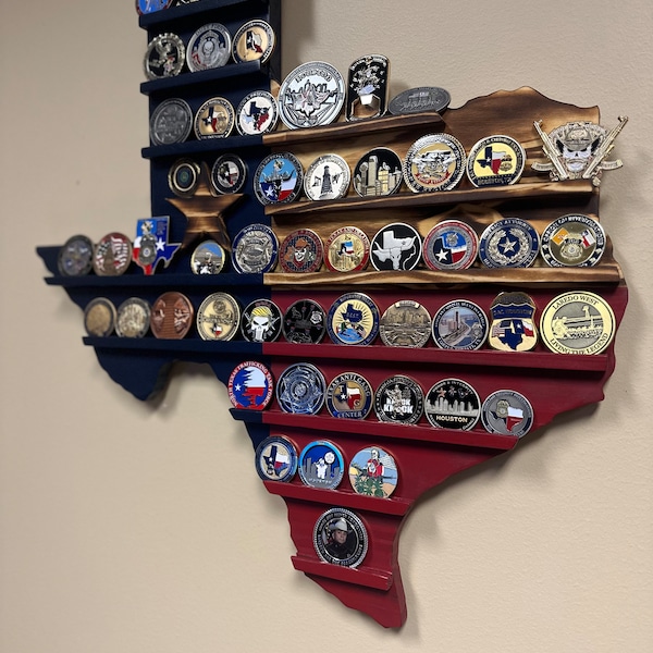 Texas Flag Challenge Coin Holder and Poker Chip Display in the Shape of ...