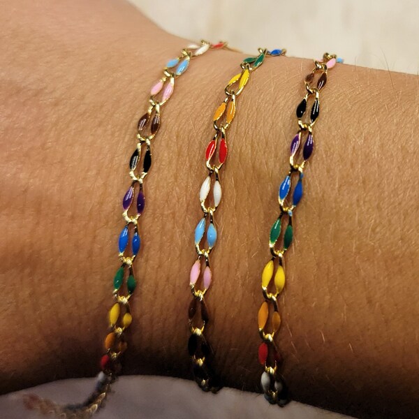 Rainbow Enamel Chain, Multi Color Chain, Permanent Jewelry Bulk Enamel ...