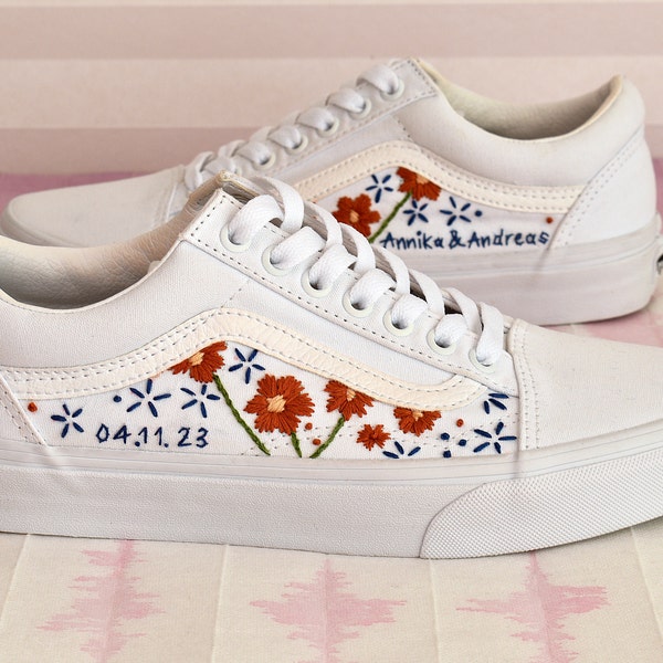 Custom Painted Shoes With Wildflowers and Bees Painting, Vans Custom ...