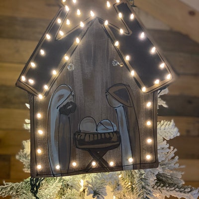 LIGHTED Nativity Wooden Tree Topper - Etsy