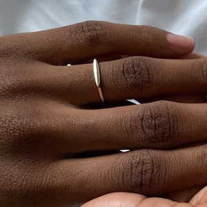 14K Solid Gold Rectangle Bar Ring, Plain Stacking Ring, Thin Gold ...