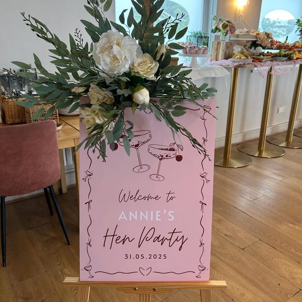 Custom Hen Do Welcome Sign Pink and Red Bows Cherry on Top Theme Hen ...