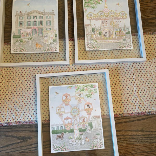 Three Art Prints Nursery Parisian Carousel With Preppy Dogs // Ferris ...