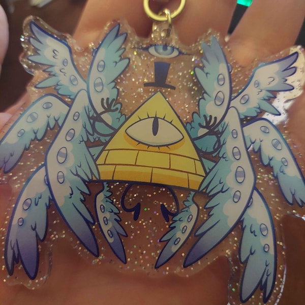 Biblically Accurate Bill Cipher Sparkly Keychain LARGE SIZE With Gold ...