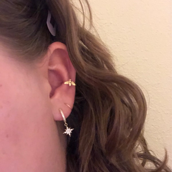 Cartilage Bee Hoop ~ Solid 14 Karat Yellow Gold ~ Bee Body Jewelry ...