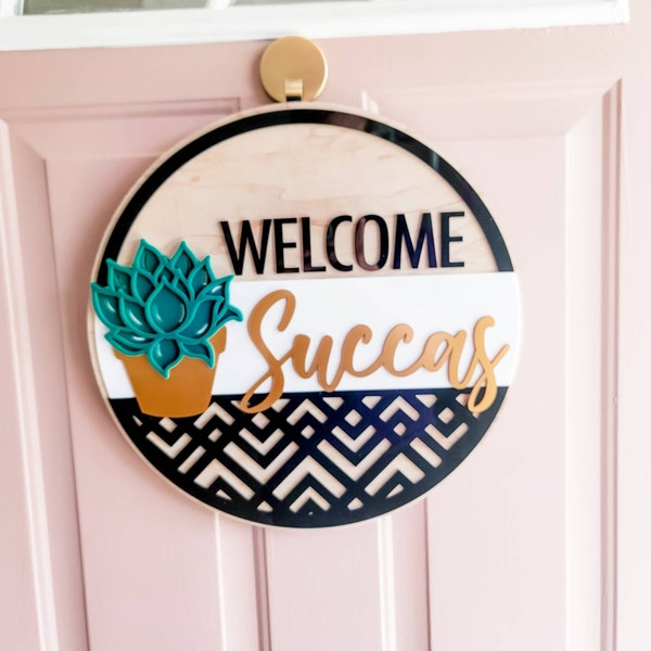 Welcome Succas Sign, Welcome Sign SVG, Boho Door Decor SVG, Succulent ...