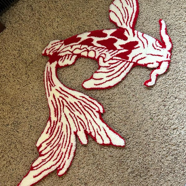 Heart Patterned Koi Fish Customizable Handmade Fluffy Tufted Rug - Etsy