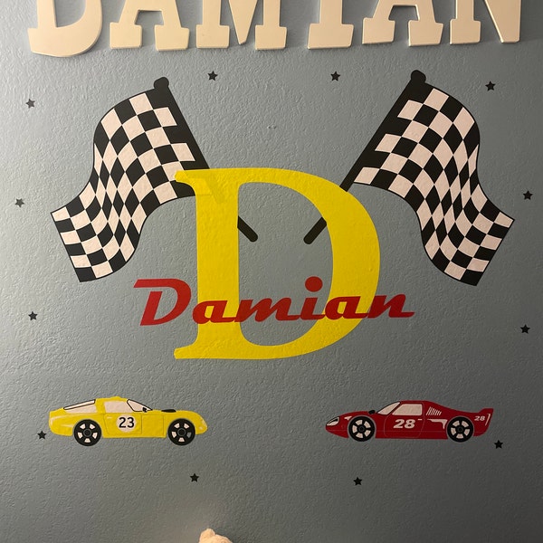 Custom Racing Name Wall Decal for Boys,speedy Race Flag Wall Sticker ...