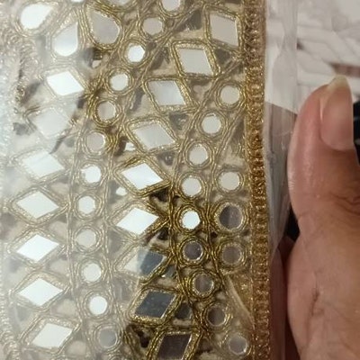 7cm Pale Gold Scallop Mirror Trim, Cutwork Sequin Saree Border ...