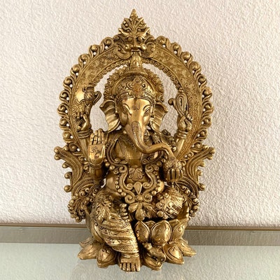 Brass Lord Ganesha Statue for Home Temple, Majestic Lord Ganesh Idol ...