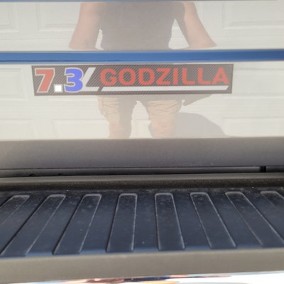 Godzilla 7.3 L ...badge..emblem.. Sticker.....fits Ford F250 & F350 ...
