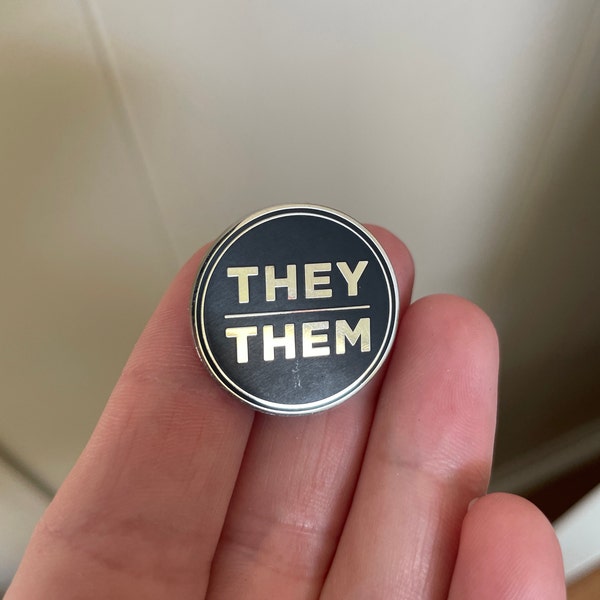 They Them Pronoun Pin Silver or Gold 1-inch Round Hard Enamel ...