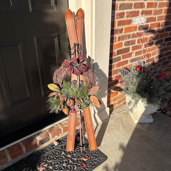 4 Ft Decorative Wooden Snow Skis W/poles - Etsy