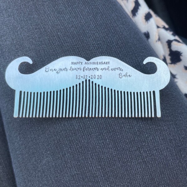 Custom Mustache Comb Stainless Steel Anniversary Gift Hand Stamped ...