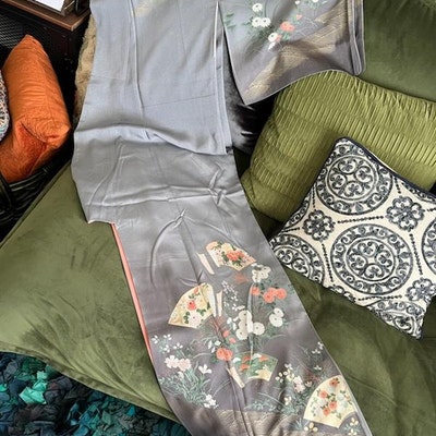 Elegant Sophisticated Homongi Kimono With an Ethereal Pastoral Scene ...