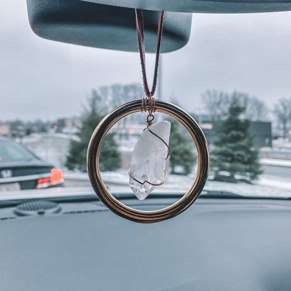 Crystal Rear View Mirror Charm - Raw Clear Quartz Car Charm - Car Sun ...