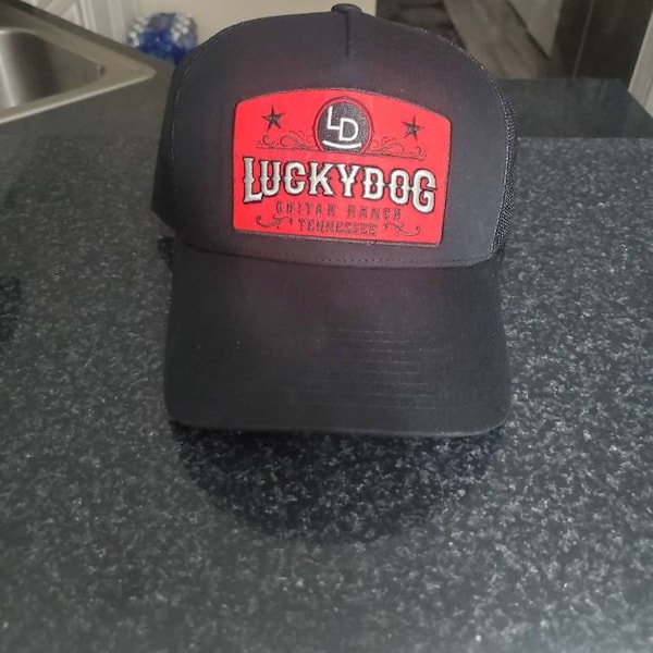 XXL Oversized Lucky Dog Guitars Green/taupe Mesh Trucker Mesh Ball Cap 10 Embroidered Patch ...