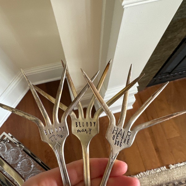 Hand Stamped Vintage Silverware Fork, Hair of the Dog, Bloody Mary - Etsy