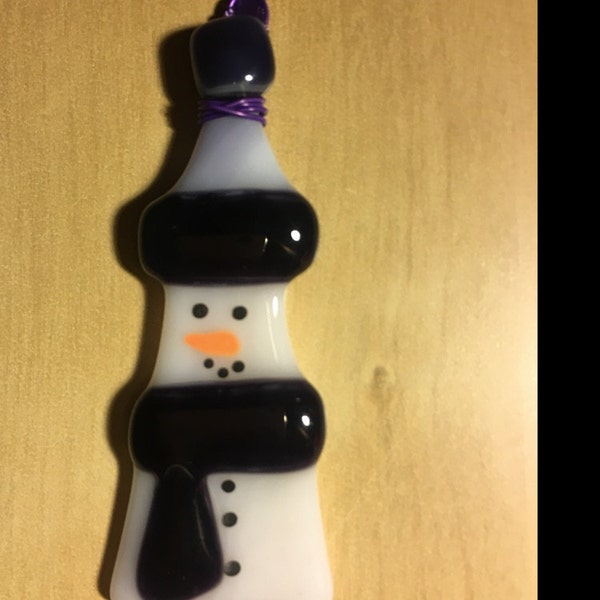 Fused Glass Snowman Christmas Tree Decoration, Snowman Decoration ...