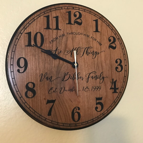 Custom Laser Engraved Solid Wood 12" Clock - Etsy