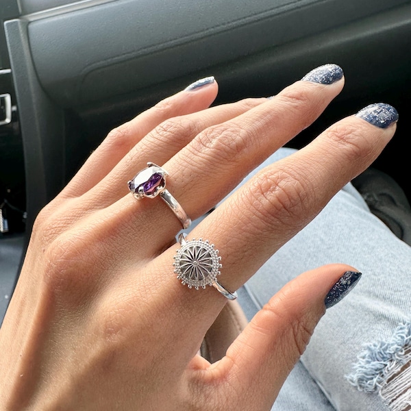 Gold Sun Shape Ring, Beautiful Sun Rays Polished Silver Ring, Cute ...