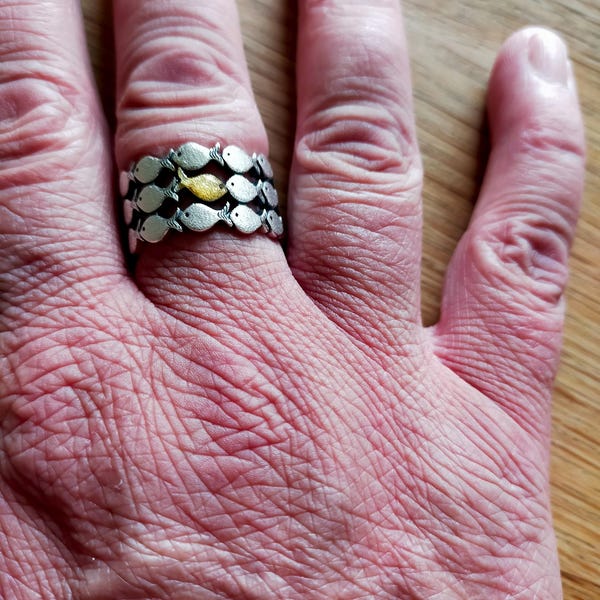 Swimming Against the Current. Sterling Adjustable Ring. School of Fish ...