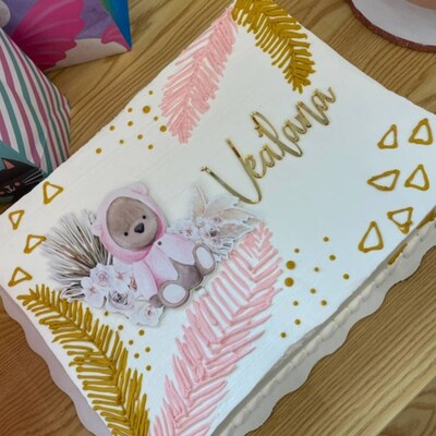 Pink Teddy Bear Cake Topper Pastel Theme Baby Shower Decor, Diaper Cake ...