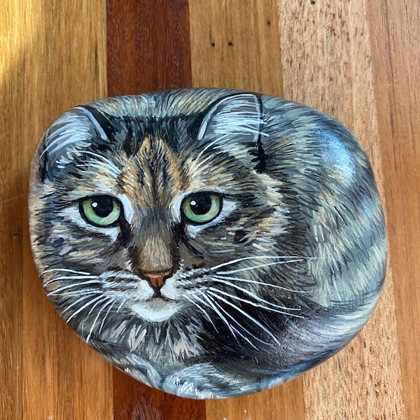 Custom Cat Portrait Rock: Hand-painted Pet Memorial Stone, Personalised ...