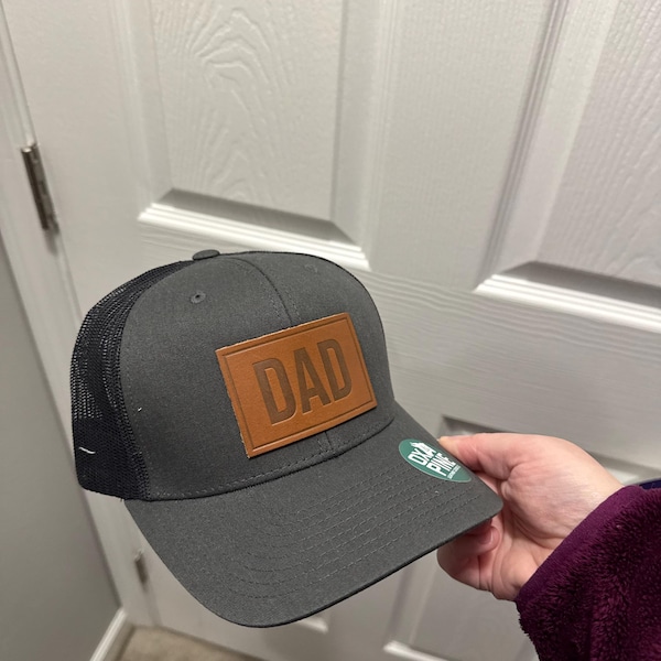 Dad Stamp Hat | Leather Patch Trucker Style Hats | Gift for Dad ...