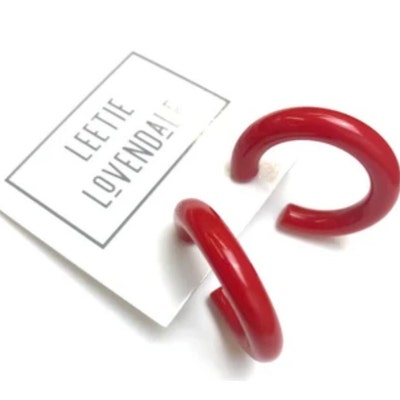 Cherry Red Hoop Earrings Small Classic Hoops Red Matte Vintage Frosted ...
