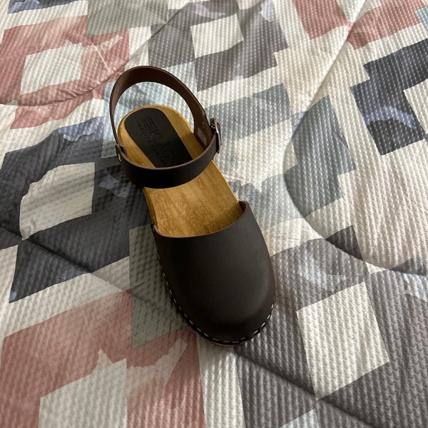 Maja Wood Open Back White Leather Clogs - Etsy