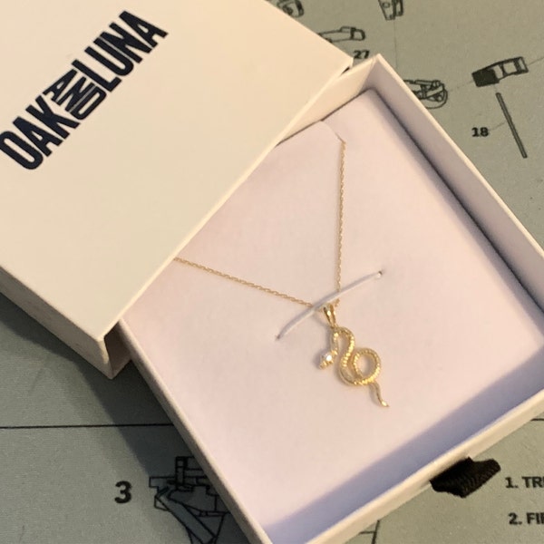 14K Solid Gold Snake Pendant Necklace Serpent Charm Moissanite Necklace ...