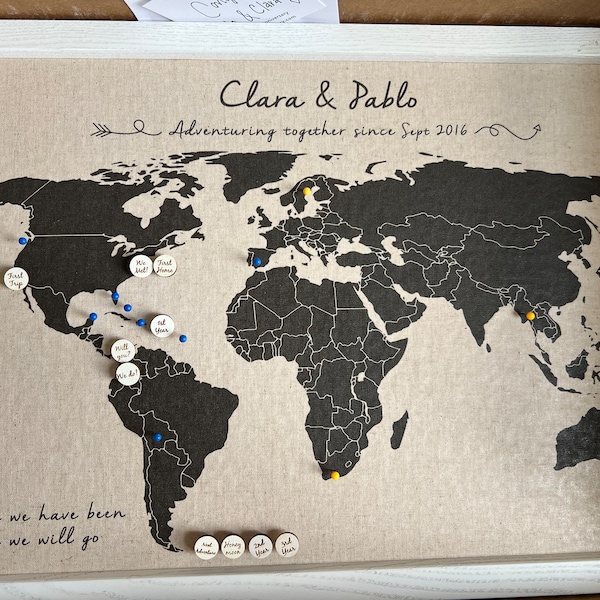 Custom Linen Map With Personalized Pins • 4th Anniversary Gifts for Men ...